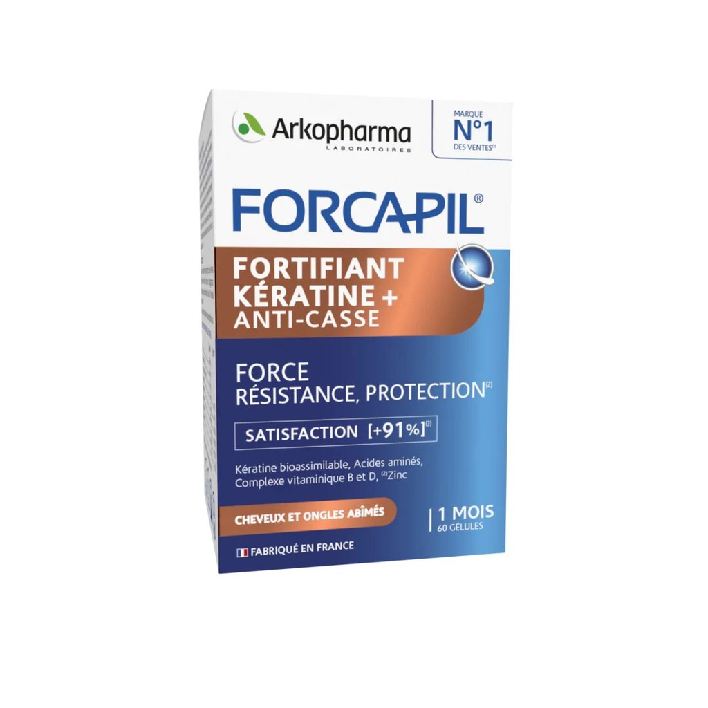 Forcapil fortifiant kératine+ anti-casse 60 gélules | Pharmashop